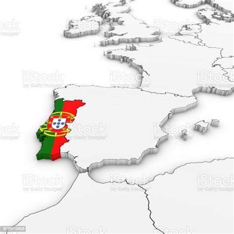 흰색 배경 3d 그림에 포르투갈 국기와 함께 포르투갈의 3d 지도 3차원 형태에 대한 스톡 사진 및 기타 이미지 3차원 형태 개념 국가 지리적 지역 Istock