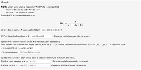 Solved 1 Point Note When Using Interval Notation In