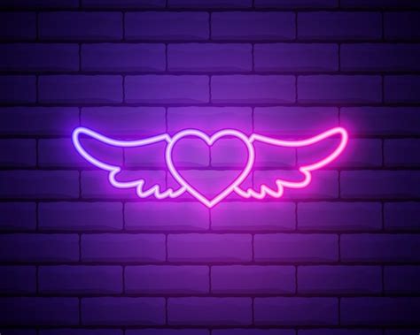 Premium Vector Heart With Wings Purple Glowing Neon Ui Ux Icon