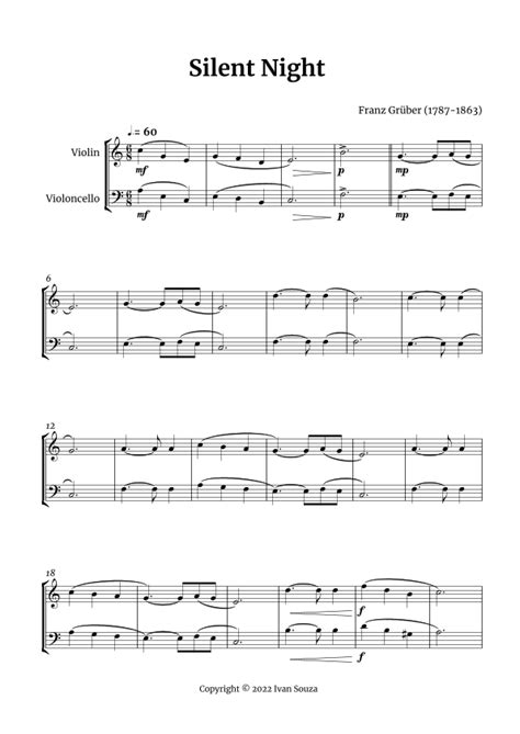 Silent Night Arr Ivan Souza By Franz Grüber 1787 1863 Sheet Music