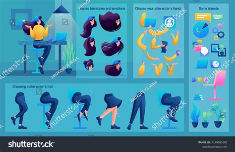 Stylized Business Character Programmer Set Animation Stock Vector