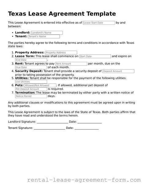 Texas Lease Agreement Template • Rental Lease Agreement Forms