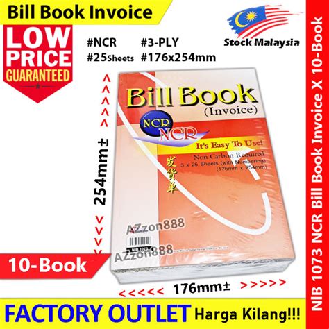 10 Book NCR Bill Book Invoice With Numbering 3 Ply X 25 Sheets