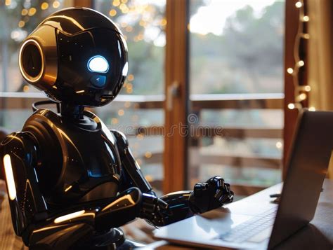 Chatgpt Ai Robot Sitting Hacking Infront Of Laptop Generative Ai