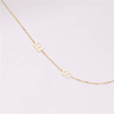 K Solid Gold Sideways Initial Necklace Initial Necklace Etsy