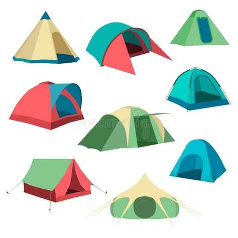 Set Of Tourist Tents Collection Of Camping Tent Icons Stock Vector