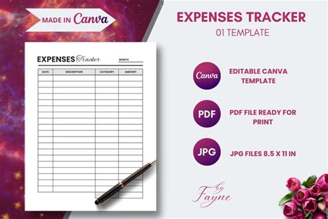 Expenses Tracker Worksheet Canva Template