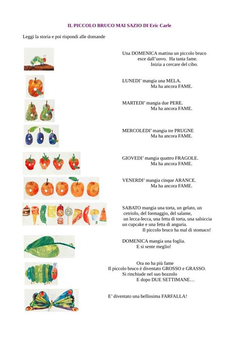 il piccolo bruco mai sazio di e carle worksheet italian language eric carle hungry
