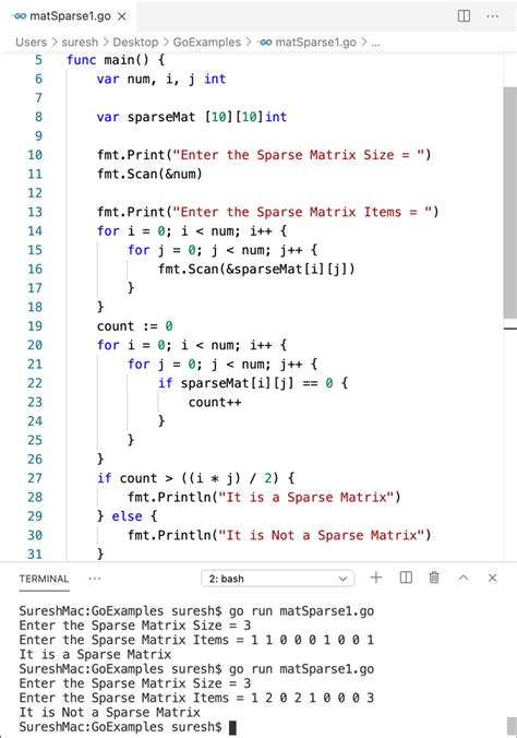 Go Program To Check Sparse Matrix
