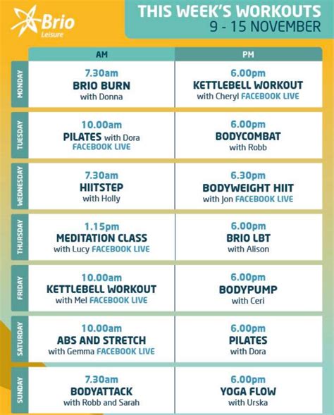 Brio Northgate Our Brio Class Timetable Is Out For The Facebook