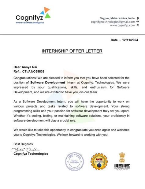 Aanya Rai On Linkedin Internshipjourney Cognifyztechnologies Grateful Softwaredevelopment