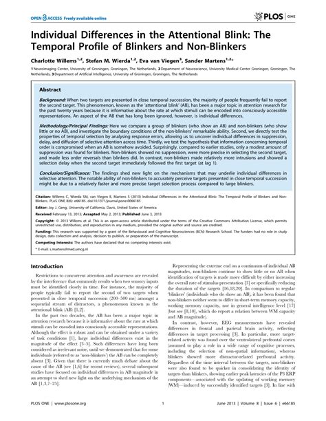 Pdf Individual Differences In The Attentional Blink The Temporal Profile Of Blinkers And Non