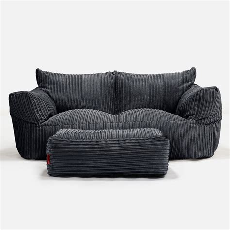 Lounge Pug 2 Sitzer Riesen Sitzsacksofa Cord Schwarz Josephine