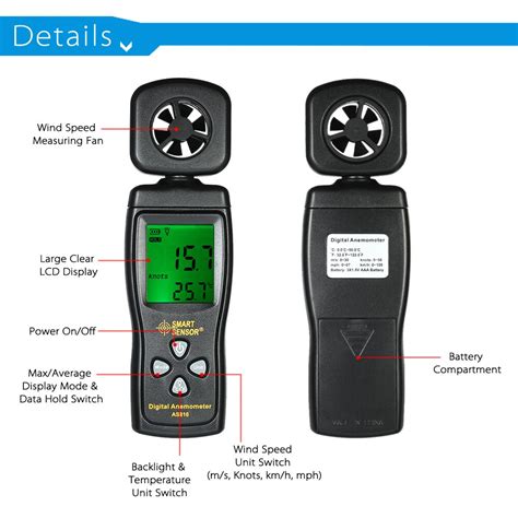 Smart Sensor Mini Anemometer Lcd Digital Wind Spee Vicedeal