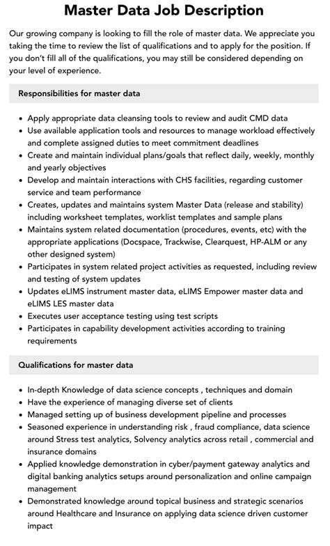 Master Data Job Description Velvet Jobs