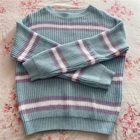 Blue And Purple Striped Sweater Worn Once Depop