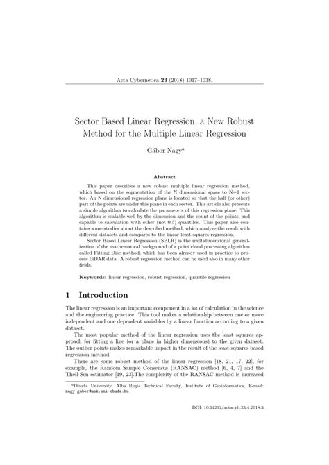 Pdf Sector Based Linear Regression A New Robust Method For The