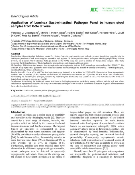 Pdf Application Of Luminex Gastrointestinal Pathogen Panel To Human