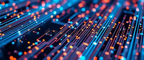 Abstract Digital Circuitry Showcasing Vibrant Blue And Orange Lights With Glowing Nodes On A
