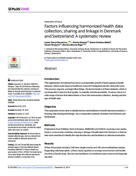 Pdf Factors Influencing Harmonized Health Data Collection Sharing