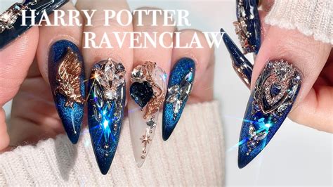 해리포터 래번클로 네일🦅💙 고급진 수제 파츠 만드는법 셀프네일 Asmr 젤연장 스톤아트 Youtube