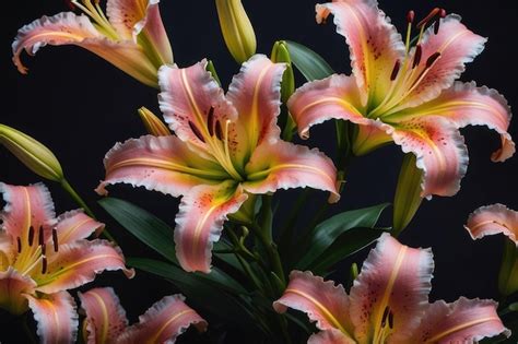Premium Photo Lily Blooms Against A Dark Backdrop
