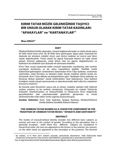 Kirim Tatar M Z K Gelene Nde Ta Iyici B R Unsur Olarak Kirim