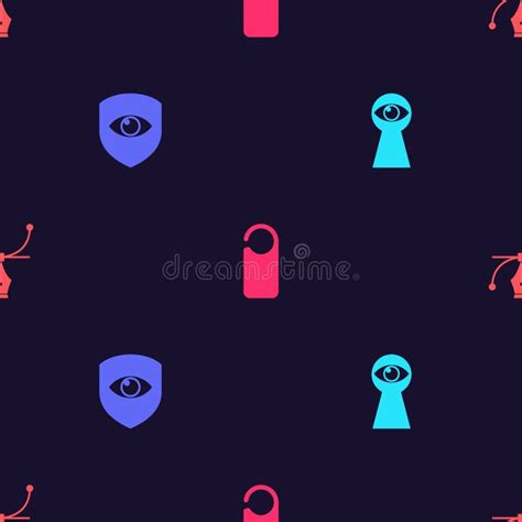 Set Keyhole With Eye Shield And Please Do Not Disturb And Bezier Curve On Seamless Pattern