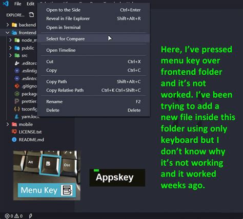 Different Behavior When Press Menu Key On Keyboard On Explore Side Bar