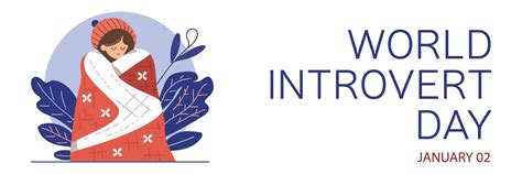 World Introvert Day Banner Woman Wrapped In Blanket Handwriting Text World Introvert Day Hand