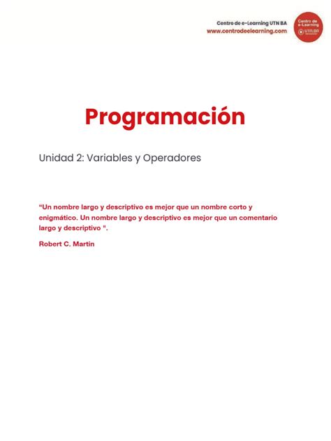 Unidad 2 Variables Y Operadores Pdf Multiplicación Variable Informática