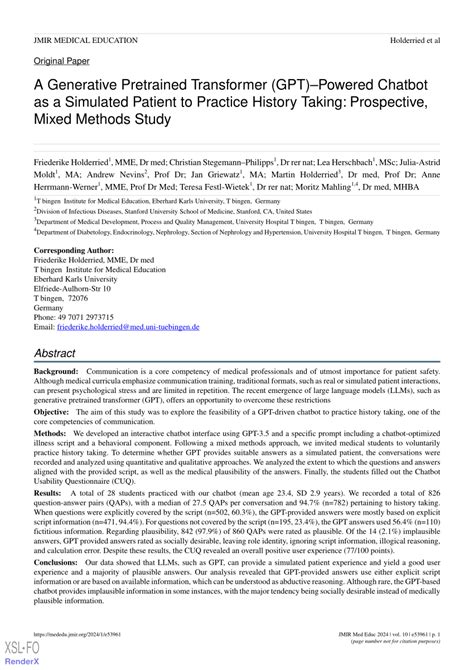 PDF A Generative Pretrained Transformer GPT Powered Chatbot As A Simulated Patient To