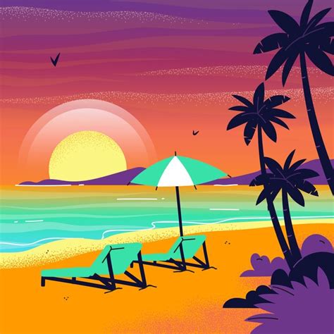 Premium Vector Hand Drawn Tropical Sunset Background