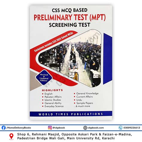 Css Mcq Based Preliminary Test Mpt Screening Test 2025 Jahangir World Times Cbpbook