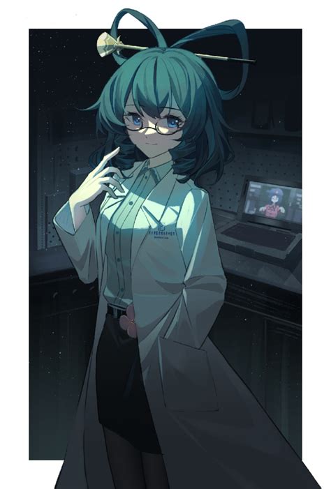 Safebooru 2girls Alternate Costume Belt Bespectacled Black Skirt Blue Eyes Blue Hair Blue