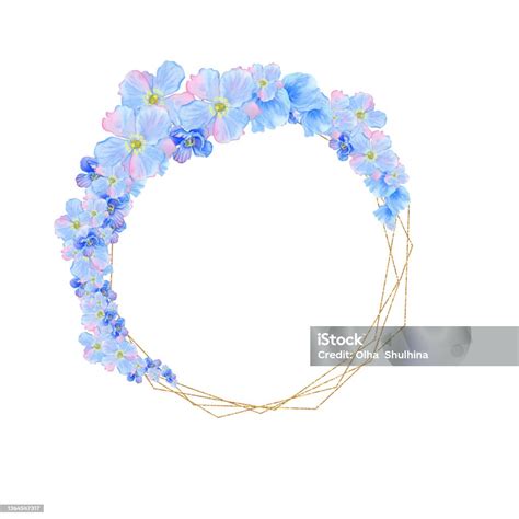 블루 히말라야 양귀비 수채화 화환 야생 꽃의 손으로 그린 그림 엽서 및 초대장 웨딩 프레임 디자인 및 의류 프린트 결혼 의식에