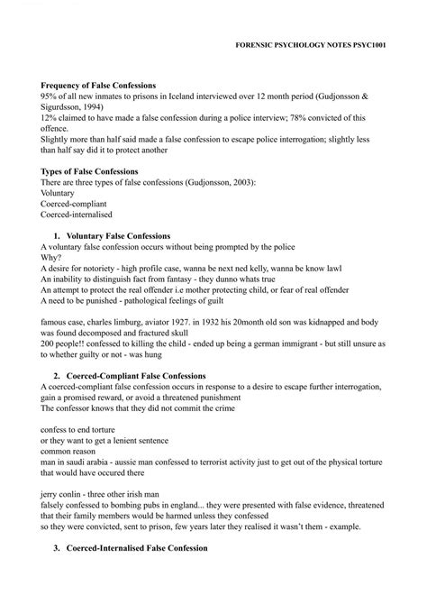Forensic Psyc Notes Psyc1001 Psychology 1001 Usyd Thinkswap