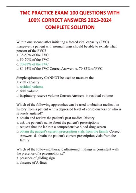 Tmc Practice Exam 100 Questions With 100 Correct Answers Complete Solution Tmc Practice