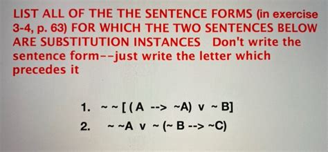 solved list all of the the sentence forms in exercise 3 4