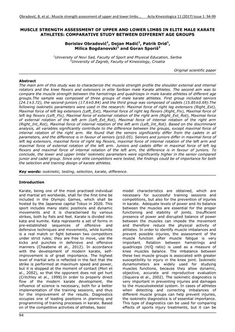 Pdf Muscle Strength Assessment Of Upper And Lower Limbs In Elite Male Karate Athletes