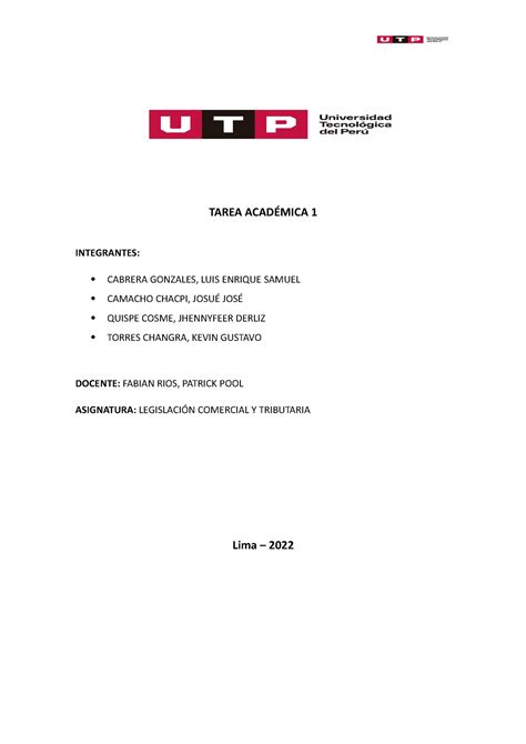 TA1 Tributacion Competencia desleal TAREA ACADÉMICA 1 INTEGRANTES