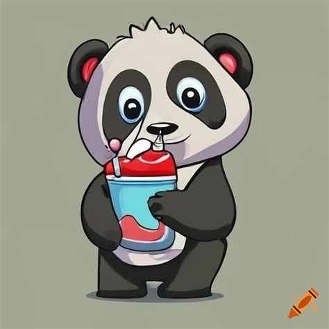 Cartoon Art Of A Panda Bear Drinking Soda On Craiyon