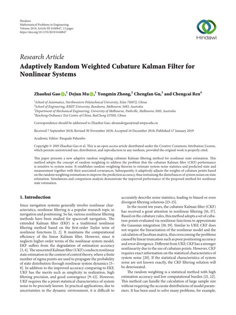 Pdf Adaptively Random Weighted Cubature Kalman Filter For Nonlinear