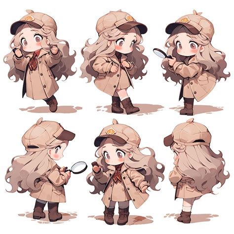 Premium Photo Colorful Female Chibi Kawaii Police Detective Detective