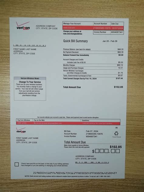Verizon Bill Template Pdf Editable Realistic For Proof Of Address