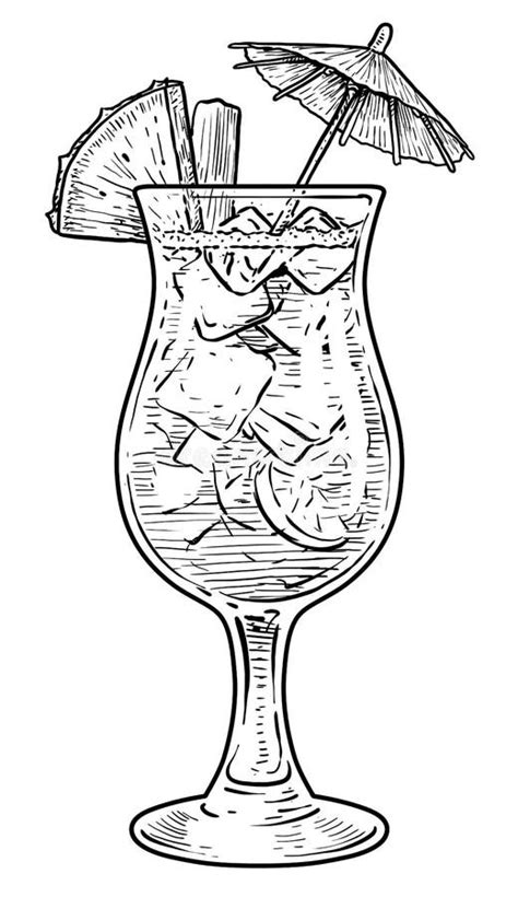 Cocktail Illustration Drawing Engraving Ink Line Art Vector
