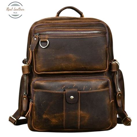 Genuine Leather Multi Pocket Travel Backpack Leather Backpack For Men