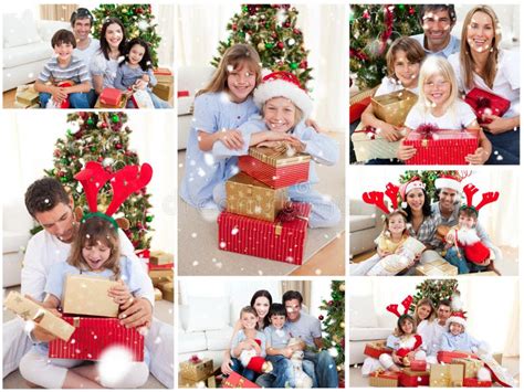 Imagen Compuesta Del Collage De Las Familias Que Celebran La Navidad