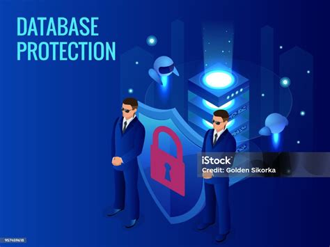 Isometric Database Protection Concept Server Room Rack Database Security Shield Server Unit