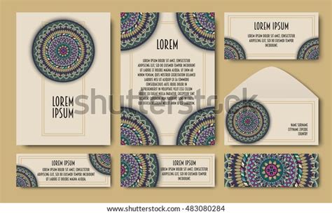 Set Invitation Templates Colorful Tribal Mandalas Stock Vector Royalty
